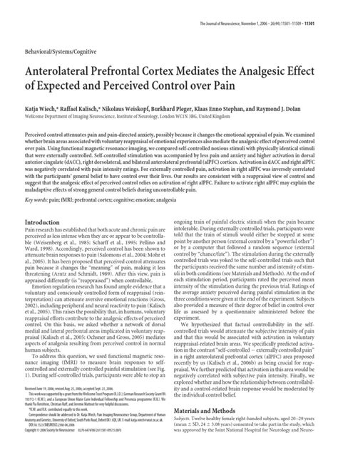 Anterolateral Prefrontal Cortex Mediates The Analgesic Effect Of Expected And Perceived Control