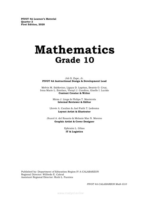 Math 10 Second Quarter Module Pivot Grade 10 Modules