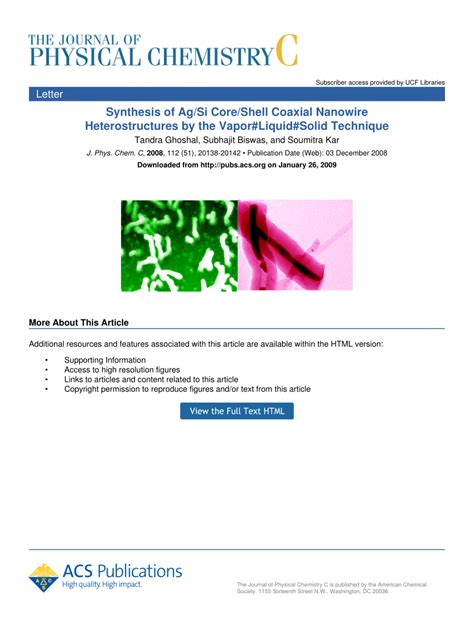 Pdf Synthesis Of Agsi Coreshell Coaxial Nanowire Heterostructures By The Vapor−liquid−solid