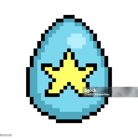 부활절 달걀은 노란색 별 기호로 장식 된 파란색을 그린 흰색 배경에 고립 된 8 비트 아이콘 올드 스쿨 빈티지 복고풍 80 년대 90 년대 2d 비디오 게임 슬롯 머신