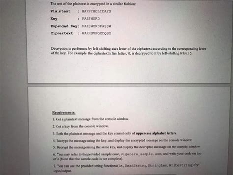 Vigenère Cipher Write An Assembly Language Program