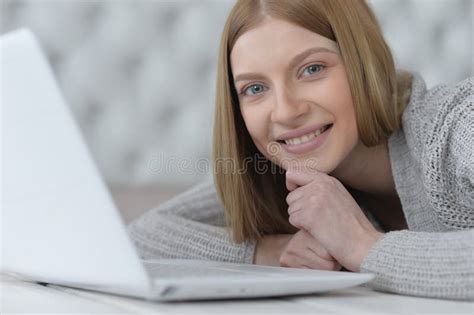 Portrait Of A Happy Young Girl With Laptop Computer Stock Image Image Of Girl Hair 294616231