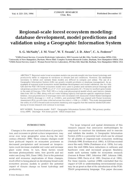 Pdf Regional Scale Forest Ecosystem Modeling Database Development Model Predictions And