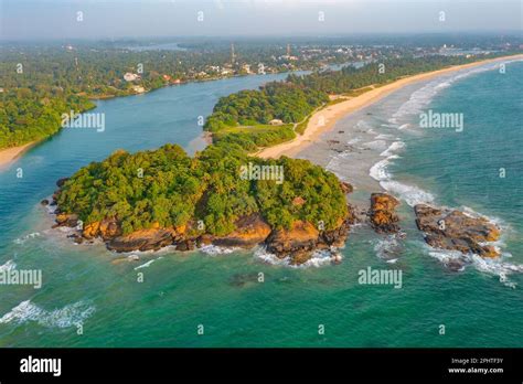 Aerial View Of Bentota Beach And The Secret Island Sri Lanka Stock