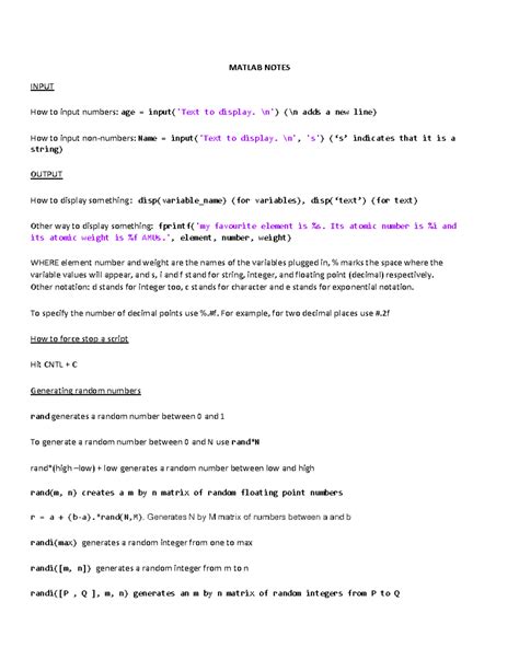 Matlab Code Notes Matlab Notes Input How To Input Numbers Age Inputtext To Display N