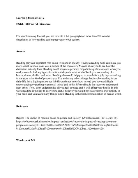 Engl 1405 World Literature Learning Journal Unit 2 Learning Journal