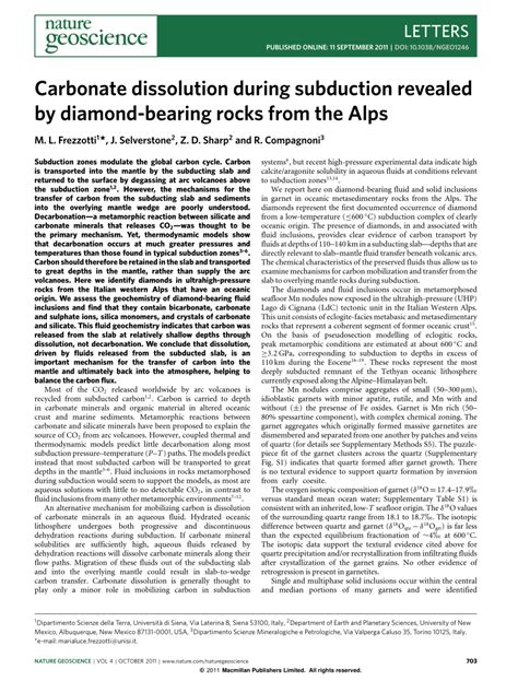 Pdf Carbonate Dissolution During Subduction Revealed By Diamond Bearing Rocks From The Alps