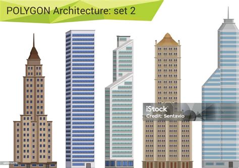 다각형 스타일 고층 집합입니다 도시 디자인 요소입니다 다각형 아키텍처 컬렉션입니다 0명에 대한 스톡 벡터 아트 및 기타 이미지 0명 건물 정면 만화 Istock