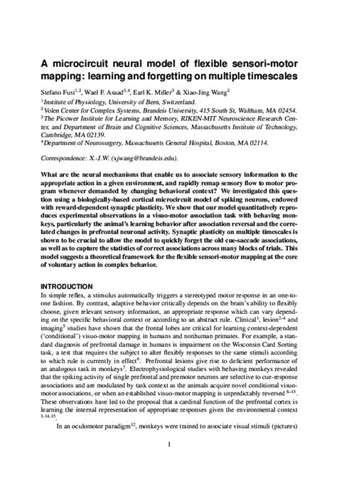 Pdf A Microcircuit Neural Model Of Flexible Sensorimotor Mapping