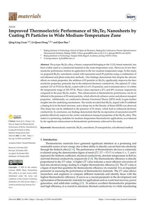 Pdf Improved Thermoelectric Performance Of Sb2te3 Nanosheets By