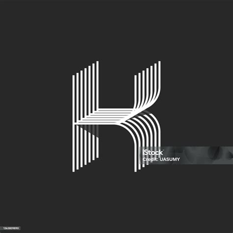 크리에이티브 3d 레터 K 로고 모노그램 동면 평행선 모양 선형 타이포그래피 디자인 샘플 알파벳 K에 대한 스톡 벡터 아트 및