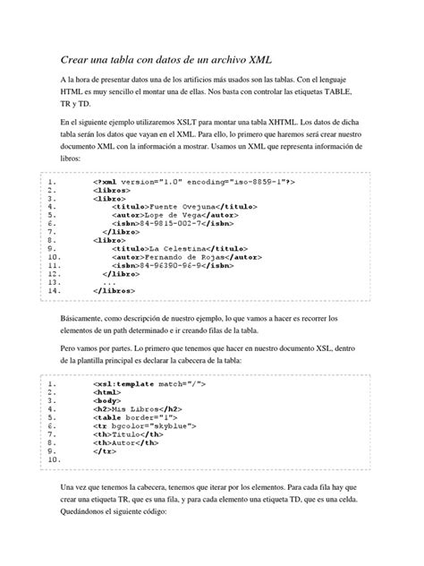 Crear Una Tabla Con Datos De Un Archivo Xml Pdf Xml Áreas De