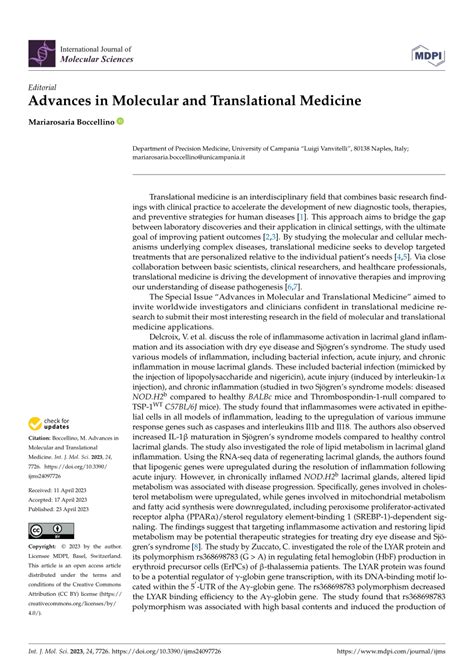 Pdf Advances In Molecular And Translational Medicine