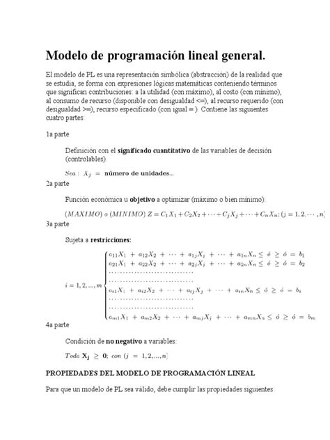 Modelo De Programación Lineal General Pdf Función Matemáticas Programación Lineal