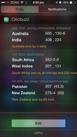 Cricbuzz Is The Best Free Cricket Widget For IOS 8 Right Now