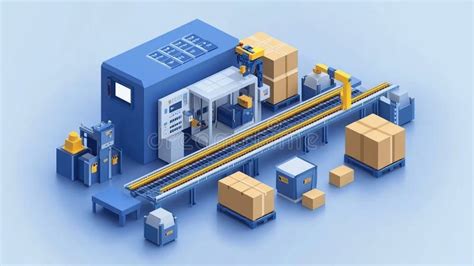 Automated Manufacturing Plant Isometric 3d Rendering Of A Modern Factory Workflow Stock