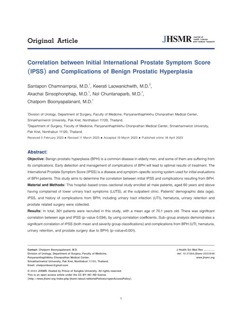 Pdf Correlation Between Initial International Prostate Symptom Score