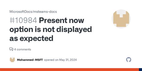 Present Now Option Is Not Displayed As Expected · Issue 10984 · Microsoftdocsmsteams Docs · Github