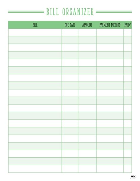 Monthly Bill Organizers 23 Free Printables Printabulls
