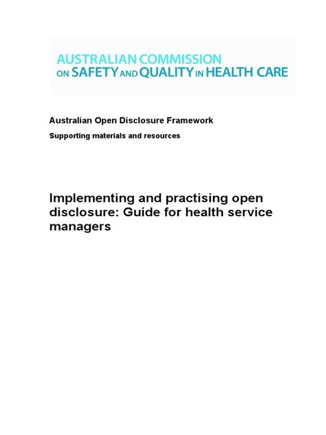 Australian Open Disclosure Framework Guide For Managers Pdf Patient