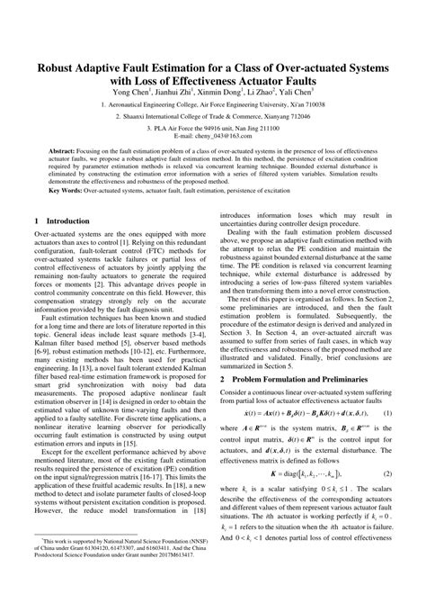 Pdf Robust Adaptive Fault Estimation For A Class Of Over Actuated Systems With Loss Of
