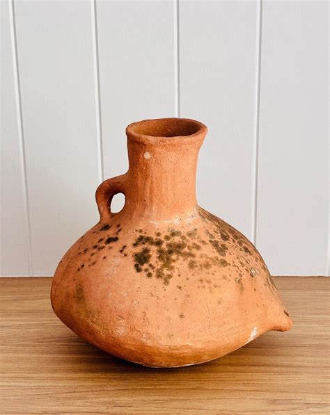 Vintage Terracotta Clay Pot Pitcher Moroccan Turkish Rustic
