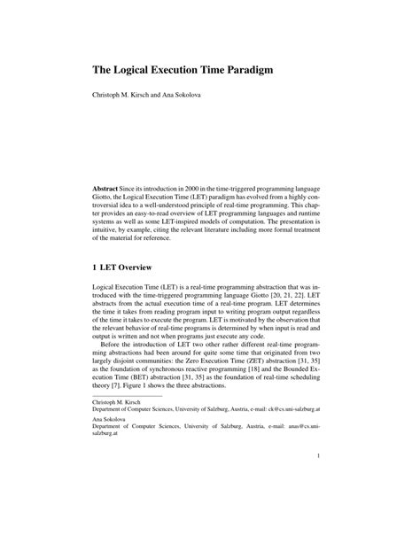 Pdf The Logical Execution Time Paradigm