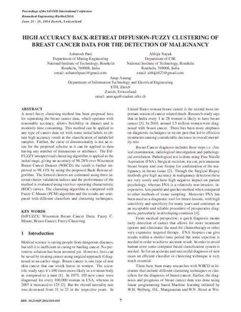 Pdf High Accuracy Back Retreat Diffusion Fuzzy Clustering Of Breast Cancer Data For The