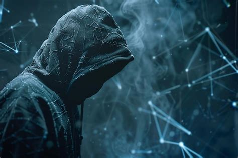 Premium Photo Evil Hacker In Black Hood And Mask On Dark Blackcyan
