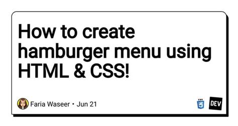 How To Create Hamburger Menu Using Html And Css Rdevto