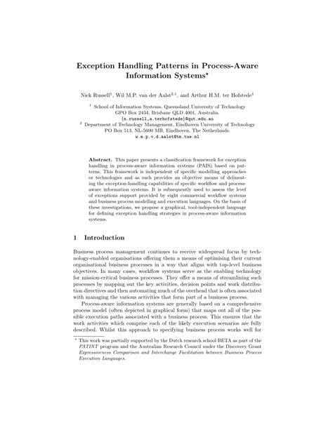 Pdf Exception Handling Patterns In Process Aware Information Systems