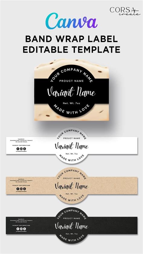 Printable Wrap Soap Label Cigar Band Soap Label Editable Digital