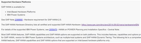 sap hana version and cpu and hardware supported sap community