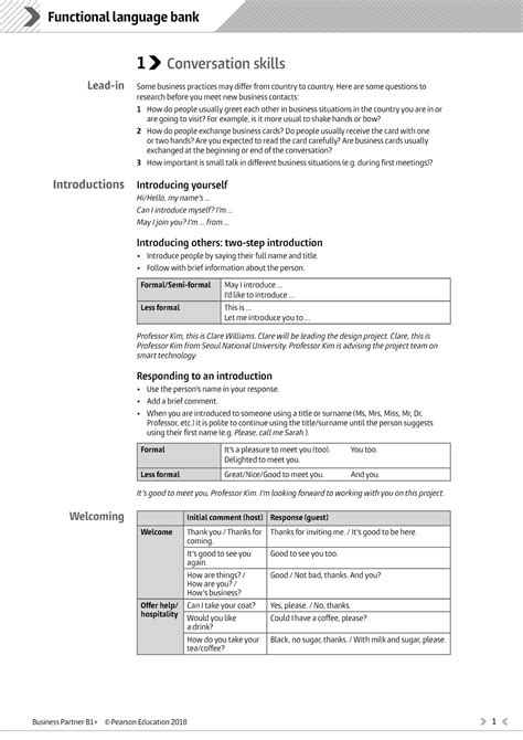 bus part b1p functional langauge bank 1 conversation skills some business practices may differ