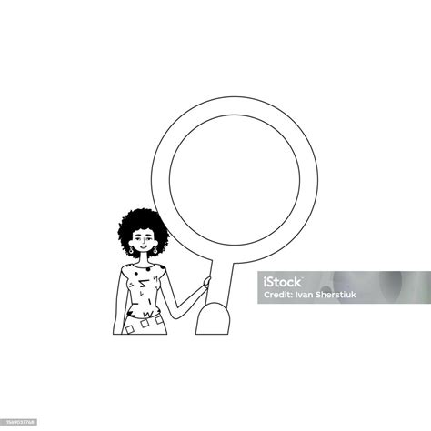 여자 친구는 돌풍을 들고 들판 유리를 들고 있습니다 정보 연구 분야 검은 색과 빈 아날로그 유행 트렌디한 스타일 벡터 일러스트레이션 검은색에 대한 스톡 벡터 아트 및 기타