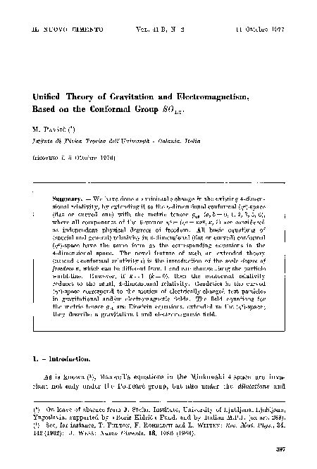 Pdf Unified Theory Of Gravitation And Electromagnetism Based On The Conformal Groupso 4 2