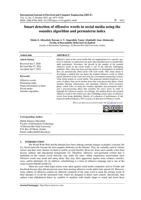 Pdf Smart Detection Of Offensive Words In Social Media Using The Soundex Algorithm And