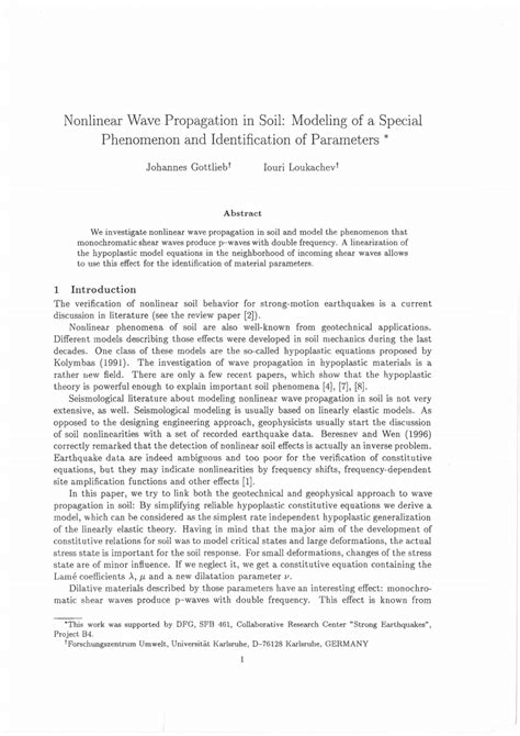 PDF Nonlinear Wave Propagation In Soil Modeling Of A Special Phenomenon And Identification Of