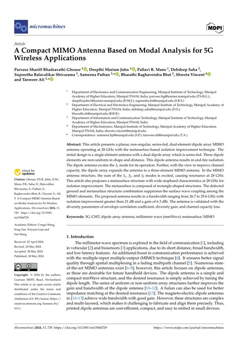 Pdf A Compact Mimo Antenna Based On Modal Analysis For 5g Wireless