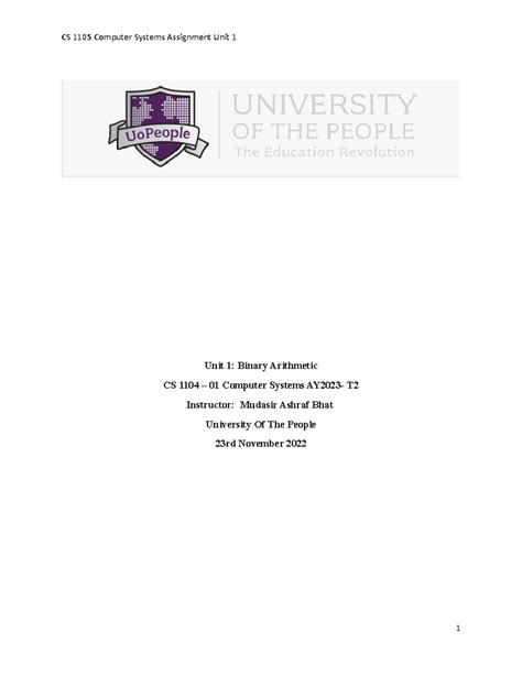 Cs 1104 Assignment Unit 1 Cs 1104 01 Computer Systems Ay2023