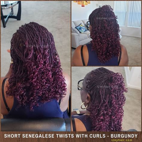 Short Burgundy Purple Senegalese Twists With Curls