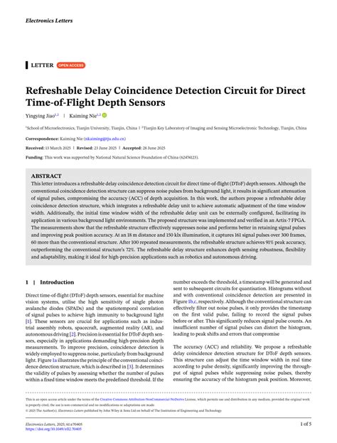 Pdf Refreshable Delay Coincidence Detection Circuit For Direct Time‐of‐flight Depth Sensors