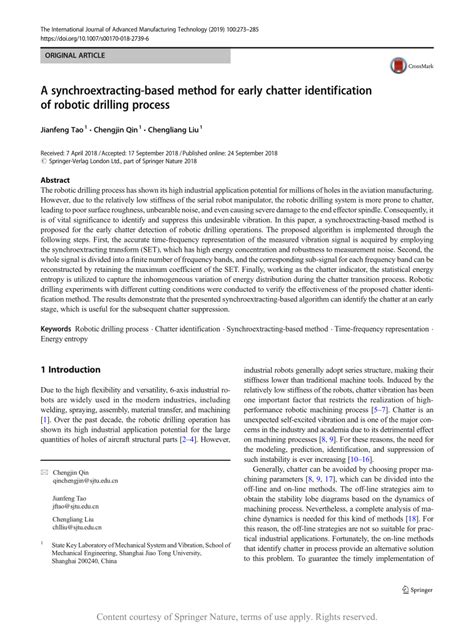 A Synchroextracting Based Method For Early Chatter Identification Of Robotic Drilling Process