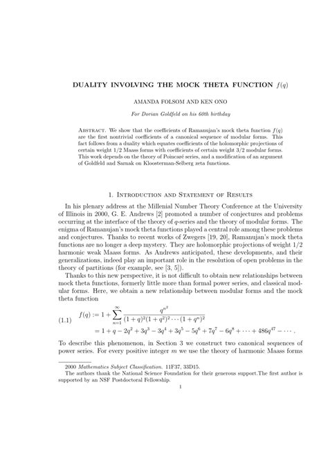 Pdf Duality Involving The Mock Theta Function F Q