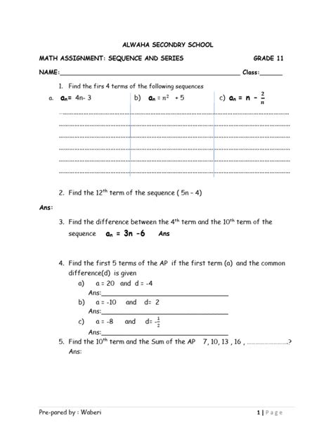 form 3 assignment sequence and series pdf mathematics mathematical analysis