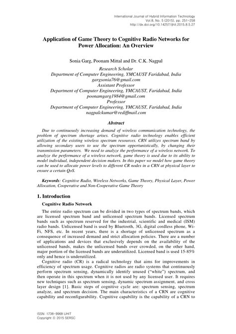 Pdf Application Of Game Theory To Cognitive Radio Networks For Power Allocation An Overview