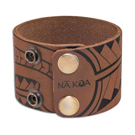 Thick Leather Cuff Bracelet With Maori Tattoo Art For Strength Speed NĀ Koa
