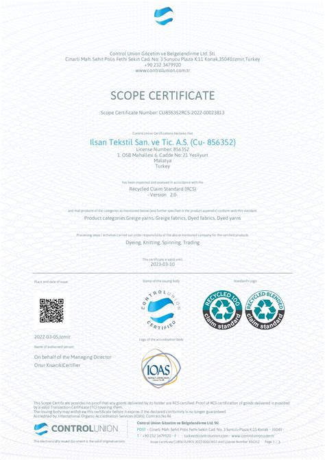 Rcs Scope Certificate Ilsan Tekstİl