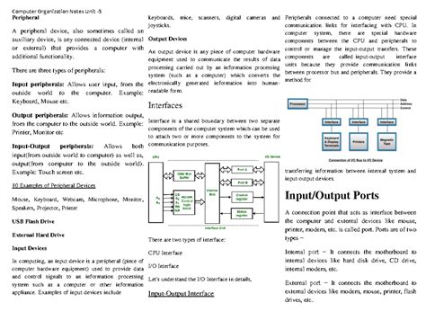 Coa Unit 5 Coa Unit 5 Lecture Notes Peripheral A Peripheral Device