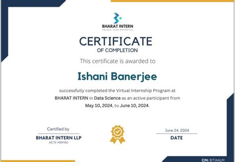 Ishani Banerjee On Linkedin Datascience Internship Bharatintern